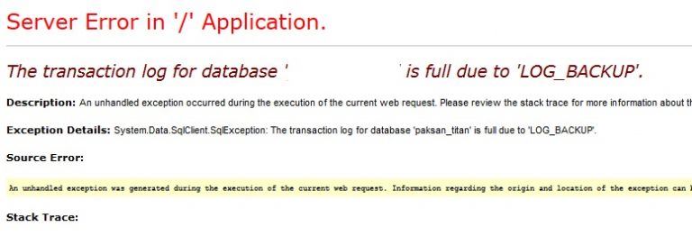 خطای The transaction log for database 'xxxx' is full due to